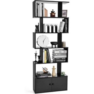 Costway Costway - B&uuml;cherregal, Standregal mit T&uuml;ren, 183 x 70 x 23 cm, B&uuml;roregal mit 6 Ebenen, Aufbewahrungsregal aus Holz, Aktenregal inkl
