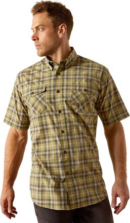 Ariat Mens Rebar Made Tough DuraStretch Work Shirt in Silver Mink Cotton, Size Large, by Ariat