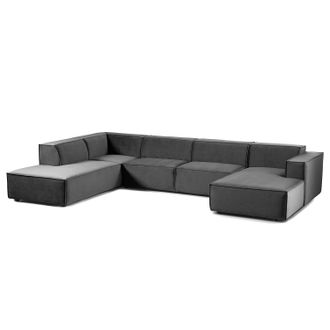 Studio Copenhagen home24 Wohnlandschaft Grau/Grau Samt Shyla 369 x 70 x 234cm Longchair davorstehend rechts / Ottomane links Glamour