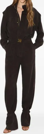 Elisabetta Franchi Workwear Denim Jumpsuit - Brown