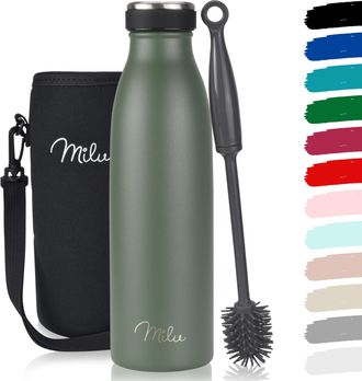 Milu Edelstahl Trinkflasche 350ml 500ml 750ml 1L 1,5L Thermosflasche Isolierte Wasserflasche, Auslaufsichere Isolierflasche doppelwandig, Kohlensäure geeig