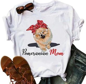 Keephen Graphique Pomeranian T-Shirt Femmes Propri&eacute;taire de Chien Pomeranian T-Shirt Mignon Pom Impression 3D Manches Courtes Tops Col Rond Streetwear