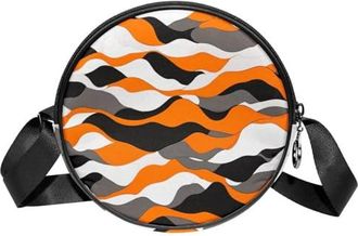 Generic Circle Sac &agrave; bandouli&egrave;re pour femme, petit sac &agrave; bandouli&egrave;re orange camouflage, sac &agrave; dos avec fermeture &eacute;clair, bretelles r&eacute;glables, sac &agrave; main rond 