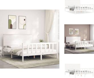 vidaXL Massivholzbett mit Kopfteil Weiß - Holzbett - Massivholzbette - Kiefernbett - Weißes Bett - Boxspringbetten