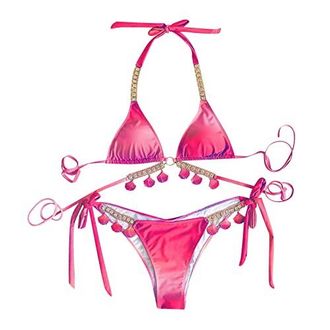 Generic Ensembles de bikini pour femmes taille haute deux pi&egrave;ces maillot de bain basique push-up col en V vacances maillot de bain femme dos nu v&ecirc;tements de p