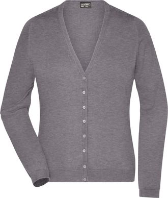 James & Nicholson Damen Strickjacke - L&auml;ssige gekn&ouml;pfte Jacke aus leichtem Baumwollstrick | Farbe: Grey-Heather | Gr&ouml;sse: XXL