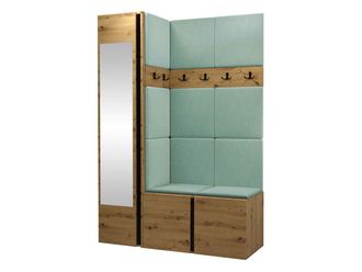 Mirjan24 Garderoben-Set Monati X, Kleiderschrank mit Spiegel, Schuhschrank + 2X Kleiderhakenbrett Gepolstertes Paneel/Wandpaneel, 6 Doppelhaken Flurgarderobe (