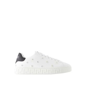 Versace Wei&szlig;e Ledersneakers - Runde Zehen - - Shoes - Damen - Wei&szlig; - 36 EU