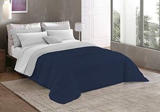 Italian Bed Linen Winter Steppdecke Basic Uni, Dunkelblau/Grau, 160x240cm