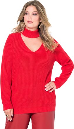 Miamoda Damen gro&szlig;e Gr&ouml;&szlig;en &Uuml;bergr&ouml;&szlig;en Plus Size Pullover, Regular Fit, V-Ausschnitt mit Choker neon rot 50+ 836038520-50+