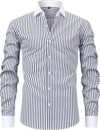 Generic Chemise &agrave; manches longues pour homme - Ray&eacute;e - Chemise daffaires classique - Coupe droite - Chemise d&eacute;t&eacute; tendance pour homme, Gris fonc&eacute; (01)., 3XL