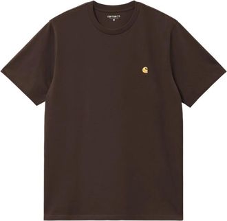 Carhartt Work in Progress Schwarzes Chase Logo Baumwoll T-Shirt - - Tops - Herren - Braun - S