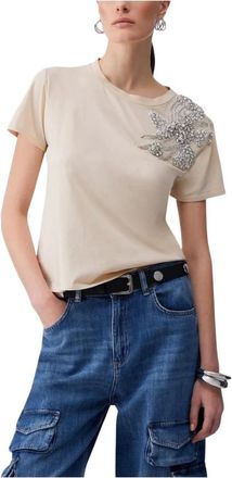 Liu Jo Femme, Tops, Beige, Taille: 42 FR T-shirt avec broderie de bijoux