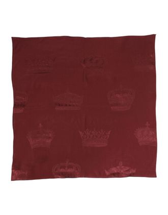 Dolce & Gabbana Maroon Silk Crown Square Men Foulard Scarf