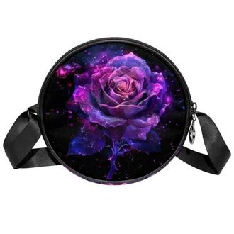 Generic Petit sac &agrave; bandouli&egrave;re rond pour femme, sac &agrave; bandouli&egrave;re rond d&eacute;contract&eacute; avec fermeture &eacute;clair, bretelles r&eacute;glables, motif galaxie rose