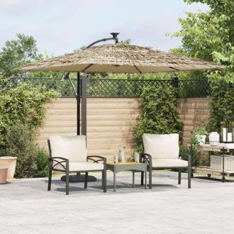 vidaXL vidaXL Parasol de jardin avec LED et m&acirc;t en acier marron 269x269x235cm