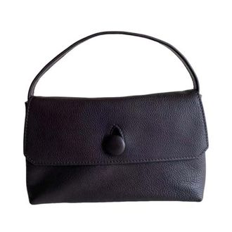 Generic Sac &agrave; main minimaliste &agrave; poign&eacute;e sup&eacute;rieure pour femme - Sac &agrave; main carr&eacute; compact en cuir - Doublure en daim - Fermeture &agrave; rabat boutonn&eacute; - Noir et ma