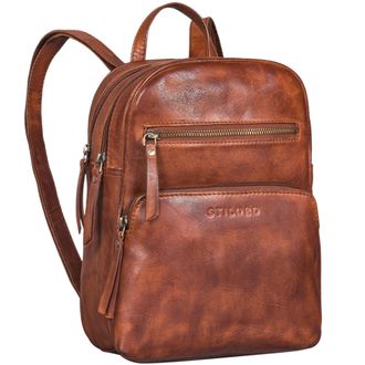 STILORD Fabienne Kleiner Vintage Damen Rucksack Echtleder Cognac mit vielen Fächern und Diebstahlsicher - ideal als Tagesrucksack Daypack Freizeitrucksack und
