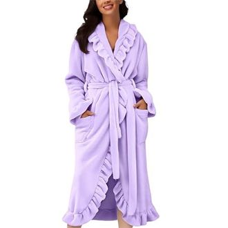 Generic Peignoir long et chaud pour femme avec volants pour lhiver, violet, XL