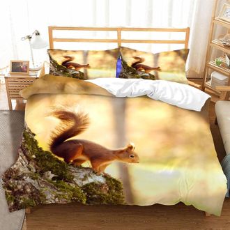 Generic Bettw&auml;sche 155x220 Eichh&ouml;rnchen Bettbezug 3D Druck Niedliche Tiere Bettbez&uuml;ge Kuschelig Weich Mikrofaser Deckenbezug 155x220 cm mit Rei&szlig;verschluss + 2