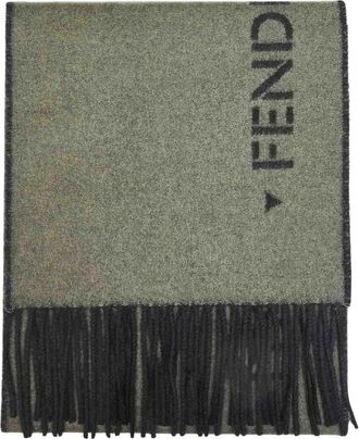 Fendi Logo-Print Schal mit Fransen - - Accessories - Herren - Gr&uuml;n - ONE SIZE