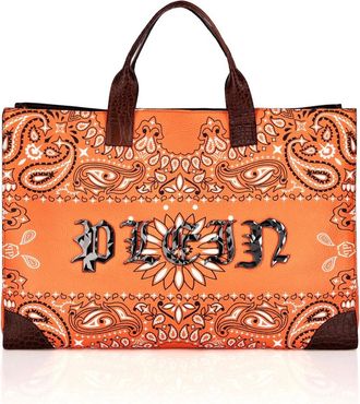 Philipp Plein Homme, Sacs, Orange, Taille: ONE Size Sac &agrave; poign&eacute;e en cuir Paisley Gothic