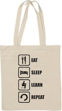 Generic Sac fourre-tout en coton naturel avec logo Eat Sleep Learn Repeat School Blanc