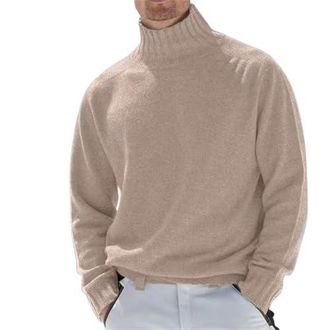 Generic Pull à col montant pour homme, pull à col roulé de couleur unie, pull ample à manches longues, tendance, décontracté, col rond, léger, tendance, vêtem