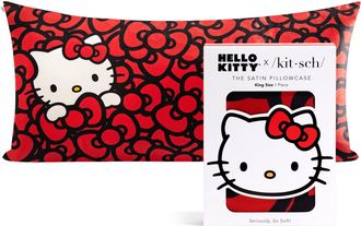 Kitsch Kissenbezug aus Satin mit Hello Kitty-Motiv, Rei&szlig;verschluss, gut f&uuml;r Haare, weicher als Seide, k&uuml;hlend, maschinenwaschbar, knitterfrei, Kingsize, Kitt