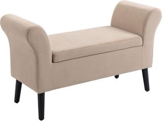 HOMCOM Sitzbank Polsterbank mit Stauraum Bettbank mit Armlehne f&uuml;r Flur Schlafzimmer samtartiges Polyester 111,5 x 41 x 65 cm Beige - Homcom
