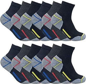 Sock Snob Chaussettes de Travail à la Cheville en Coton Rembourré Ultime Pour Hommes Pour Bottes à Bout en Acier (39-45, 12 paires (Courtes))