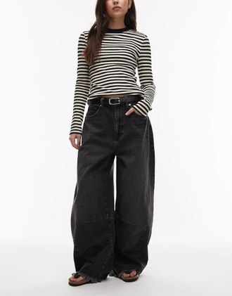 AllSaints Payton - Jean bouffant raccourci - Noir d&eacute;lav&eacute;