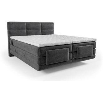 Vente-Unique Ensemble complet boxspring tête de lit capitonnée + sommiers relaxation électrique + matelas + surmatelas - 2 x 90 x 200 cm - Tissu - Anthracite