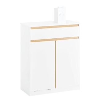 SoBuy Meuble Salle de Bain avec Panier à Linge et Tiroir - Petit Meuble Rangement WC Toilette, Armoire de Salle de Bain Blanche 71x33x85cm BZR79-W