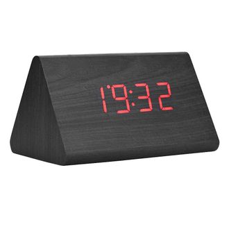 Zerone LED Digital Wecker, Holz Uhr f&uuml;r Schlafzimmer Modern Holz Dreieck Uhr 3 Stufen Helligkeit Temperaturanzeige mit Sprachsteuerung(Schwarzes Holz)