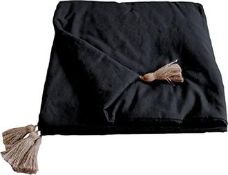 Enjoy Home Steppdecke schwarz mit 4 Pompons Jute - 90 x 190 cm - 100% Baumwolle - &Ouml;ko-TEX - Kollektion Panama