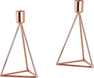 Echtwerk 2-teiliges Teelicht-/ Kerzenhalter Set Modern Small, Kupfer-Edition, Geometrisches Design, Votiv Kerzenhalter für Wohnzimmer/Esstisch, Tischdeko für H