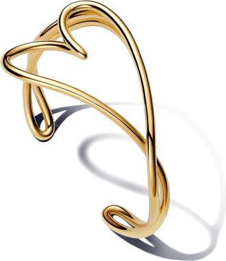 Pandora Essence Organisch Geformtes Herz Armreif aus Sterling Silber mit vergoldeter Metalllegierung, Größe: 19cm, 563808C00-2