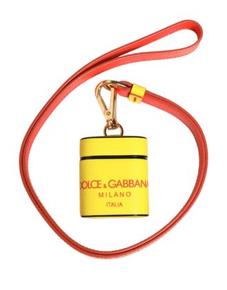 Dolce & Gabbana Womens Yellow Calf Leather Logo Flip Holder Strap Airpods Case Accessory