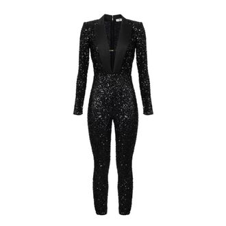 Elisabetta Franchi Femme, Combinaisons et Ensembles, Noir, Taille: 36 FR Red Carpet combinaison enti&egrave;rement paillet&eacute;e