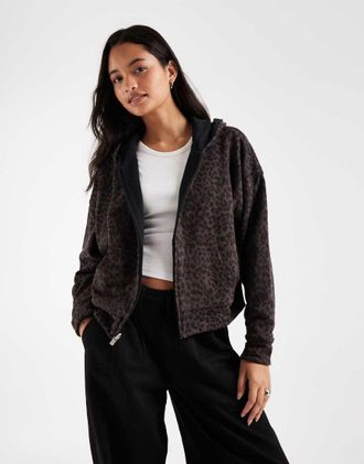 Hollister sweat &agrave; capuche zipp&eacute; r&eacute;versible noir et imprim&eacute; l&eacute;opard-Multi