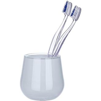WENKO 21062100 Zahnputzbecher Monaco Weiß - Zahnbürstenhalter für Zahnbürste und Zahnpasta, Polystyrol, 9 x 9 x 9 cm, Weiß