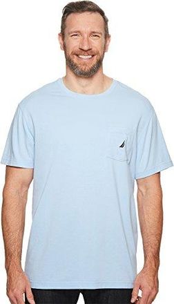 Nautica Solid Crew Neck Short Sleeve Pocket T-Shirt Tricot, Bleu (Noon Blue), L Homme