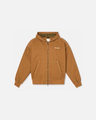 Timberland All Gender Bomberjacke aus gewaschenem Duck-Canvas mit Kapuze in Dunkelgelb, Gelb, Gr&ouml;&szlig;e