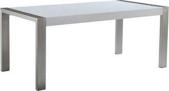 Beliani Esstisch Weiß mit Silber 90 x 180 cm Edelstahl Glänzend Elegante Optik Rechteckig Modern