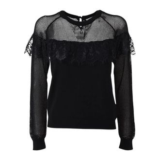Relish Femme, Pulls, Noir, Taille: 36 FR Maille et Dentelle Manches Longues Noires