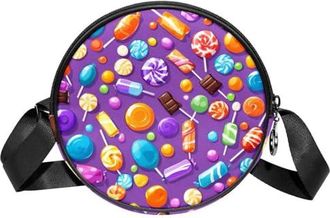 Generic Circle Sac &agrave; bandouli&egrave;re pour femme, petit sac &agrave; bandouli&egrave;re violet bonbon avec fermeture &eacute;clair, bretelles r&eacute;glables, sac &agrave; main rond d&eacute;contract&eacute; pou