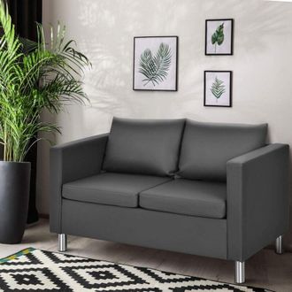 Costway Costway - 2 Sitzer Sofa mit Kissen, Sofagarnitur Kunstleder, Couchgarnitur perfekt für Zuhause und Büro, grau
