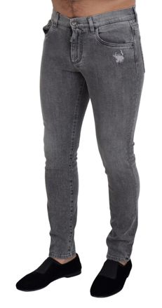 Dolce & Gabbana Mens Grey Washed Cotton Skinny Denim Jeans Gray Elastane Clothing