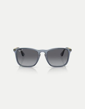 Ray-Ban Chris - Lunettes de soleil carr&eacute;es &agrave; verres polaris&eacute;s gris - Bleu transparent